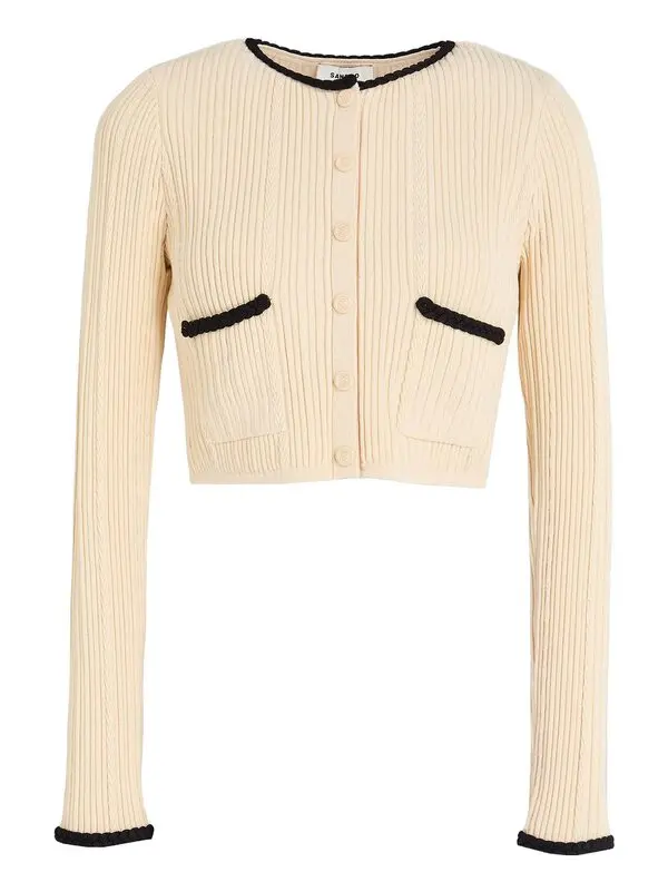 Sandro Cropped Ribbed-knit Cardigan - Ecru
