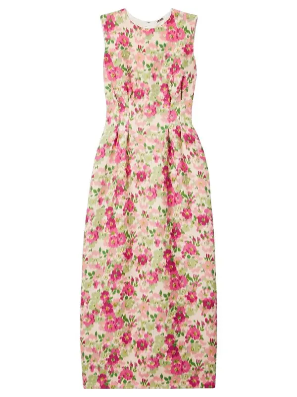 Adam Lippes Ophelia Floral-print Wool And Silk-blend Midi Dress - Fuchsia