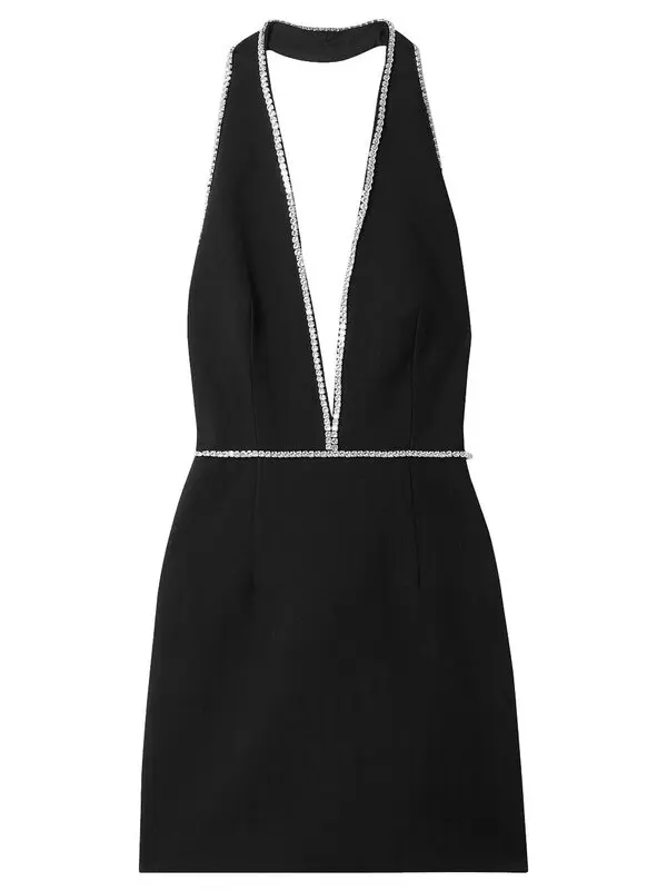 Michael Lo Sordo Crystal-embellished Cady Halterneck Mini Dress - Black