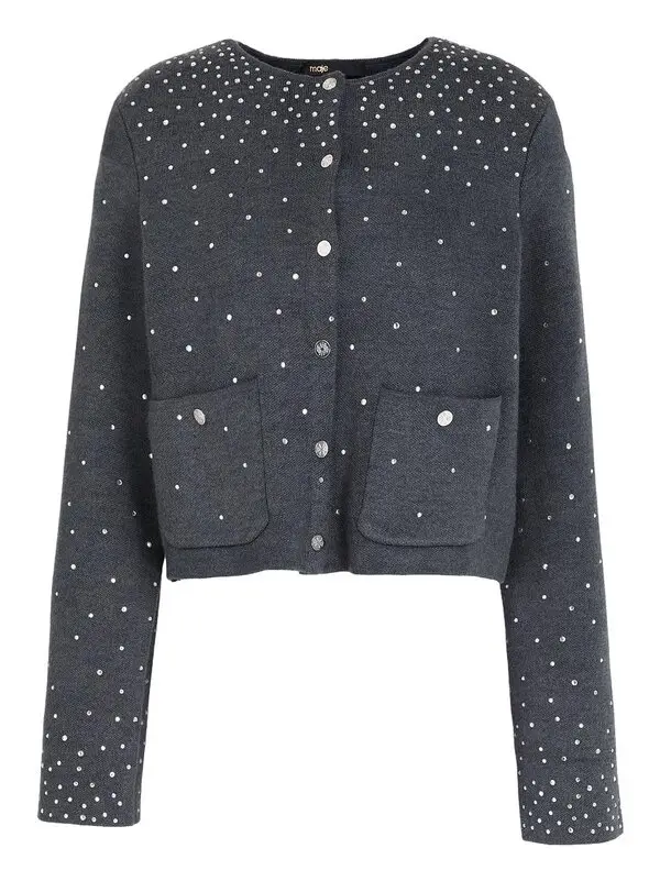 Maje Crystal-embellished Knitted Cardigan - Dark Gray