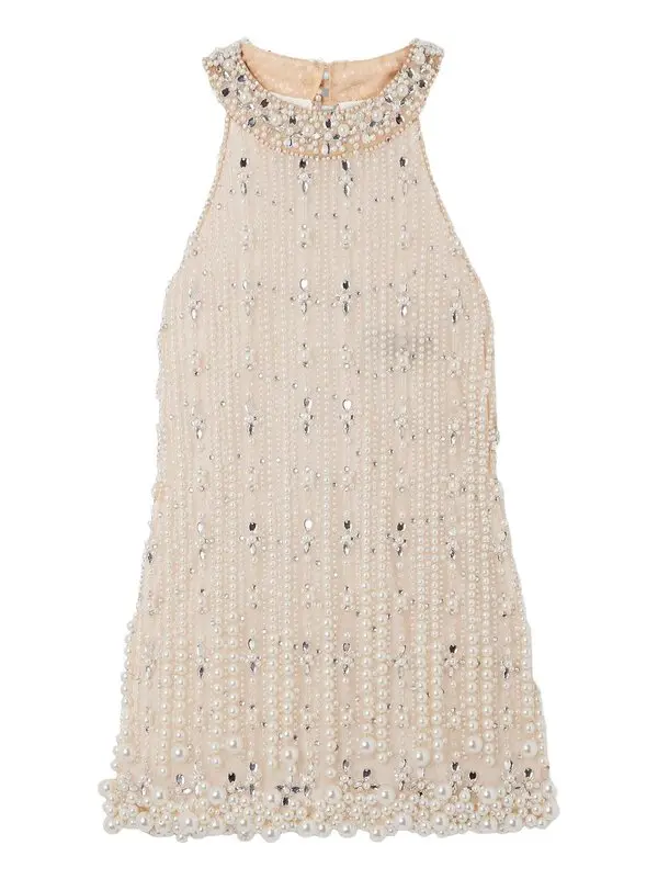PatBO Faux Pearl And Crystal-embellished Tulle Tunic - Ivory
