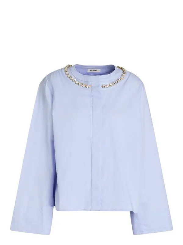 Sandro Crystal-embellished Cotton-poplin Shirt - Light Blue
