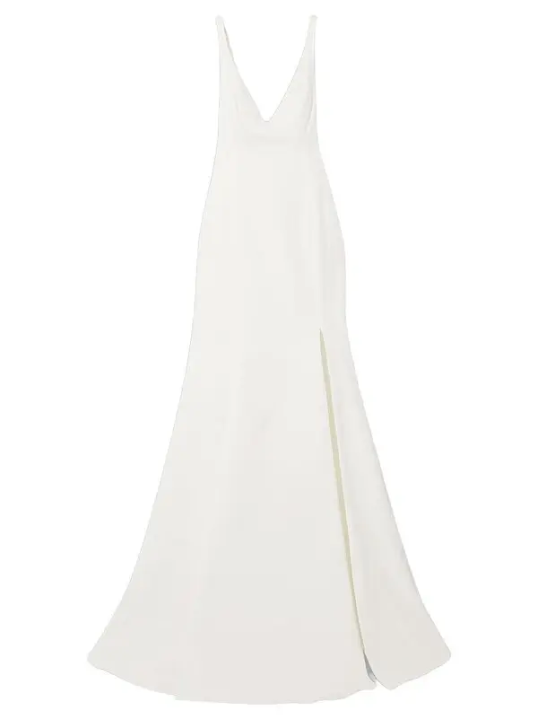 Rime Arodaky Enola Tie Detailed Open Back Embroidered Tulle And Crepe Gown - White