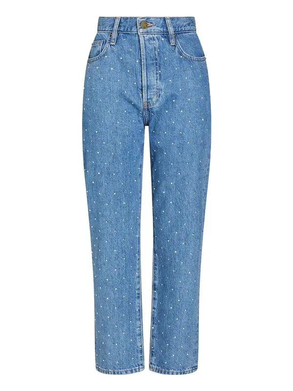 FRAME Crystal-embellished Cropped Jeans - Mid Denim