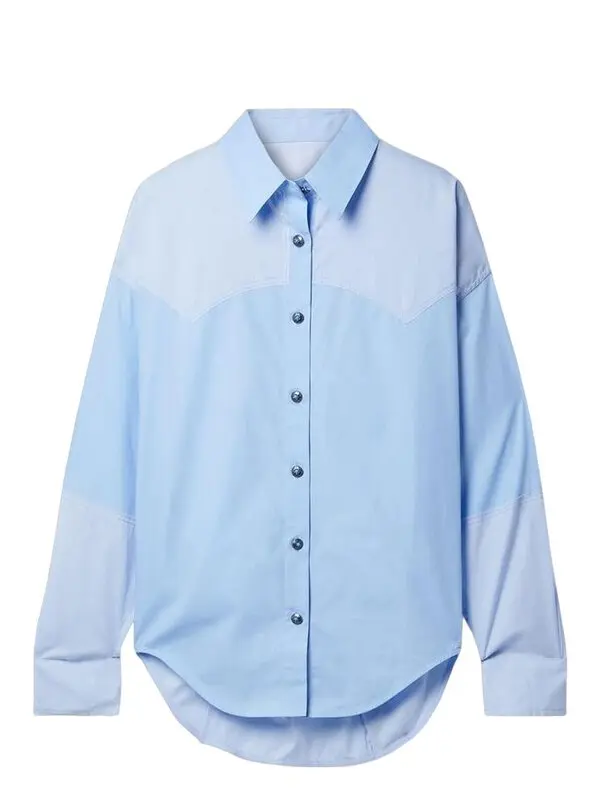 FORTELA Amy Two-tone Paneled Cotton Shirt - Light Blue