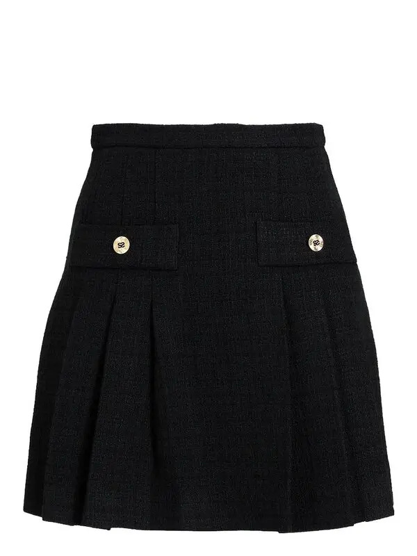 Sandro Pleated Tweed Mini Skirt - Black