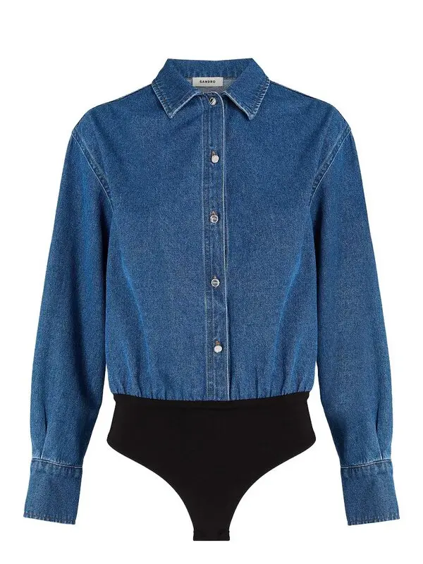 Sandro Denim Bodysuit - Mid Denim