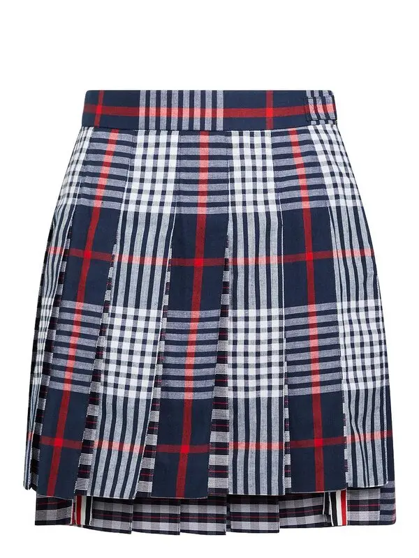 Thom Browne Pleated Prince Of Wales Checked Mini Skirt - Blue