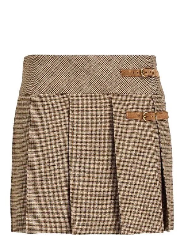 Sandro Pleated Houndstooth Tweed Mini Skirt - Light Brown