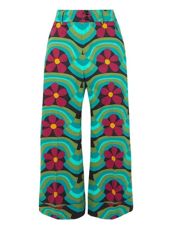 La DoubleJ Hendrix Cropped Floral Pants - Turquoise
