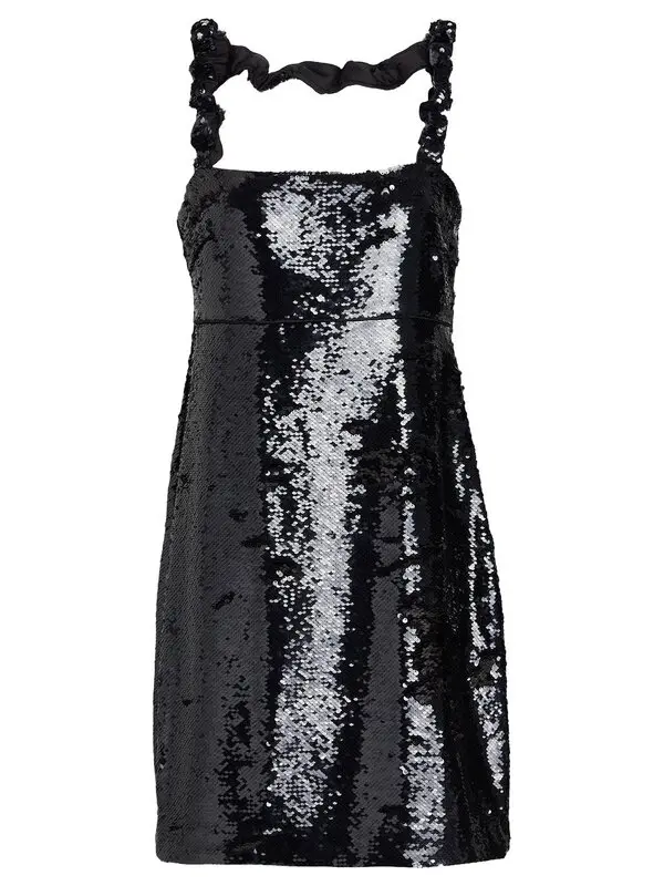 GANNI Sequined Crepe Mini Dress - Black