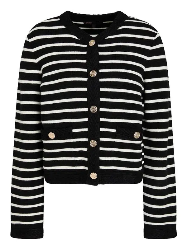 Maje Striped Knitted Cardigan - Black