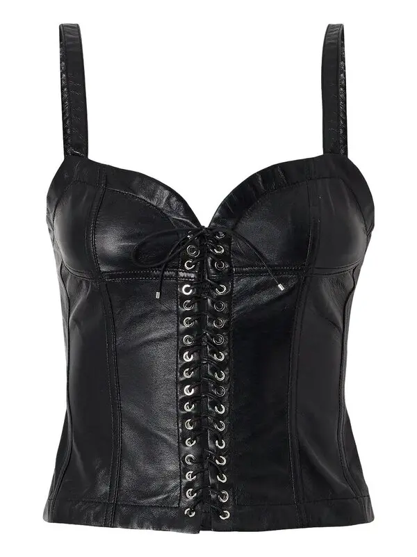 LUDOVIC DE SAINT SERNIN Lace-up Leather Bustier Top - Black