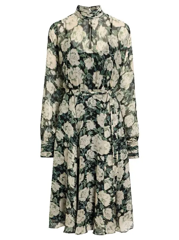 MIKAEL AGHAL Floral-print Georgette Midi Dress - Ecru