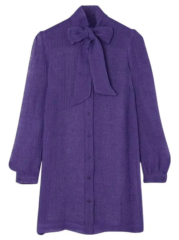 Lisa Marie Fernandez Bow-detailed Linen-blend Gauze Dress - Purple