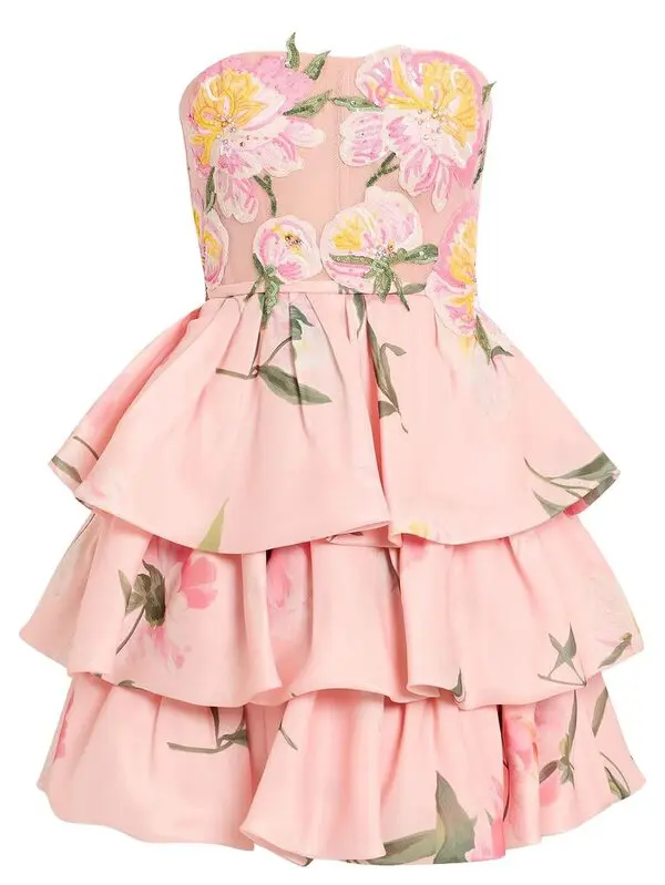 Carolina Herrera Strapless Floral-print Mini Dress - Blush