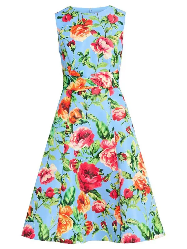 Carolina Herrera Floral-print Faille Midi Dress - Light Blue
