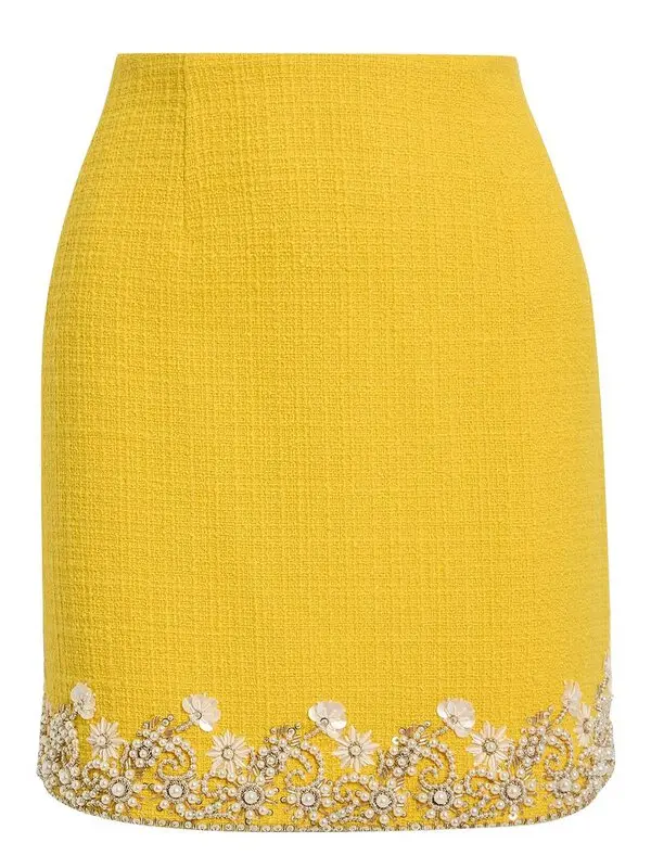 Carolina Herrera Embellished Wool-blend Tweed Mini Skirt - Yellow