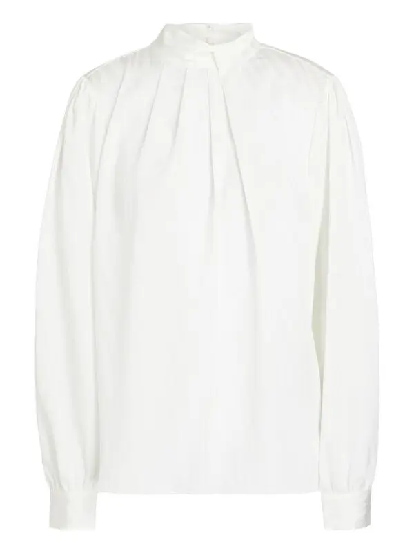 FRAME Gillian Pleated Jacquard Top - Cream