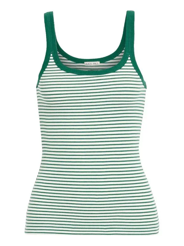 ALEX MILL Striped Cotton-blend Jersey Tank - Green