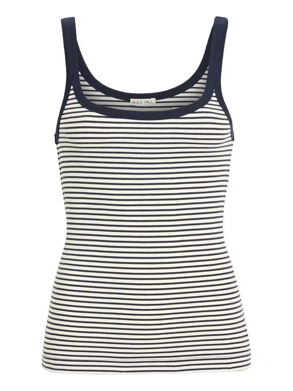 ALEX MILL Striped Cotton-blend Jersey Tank - Navy