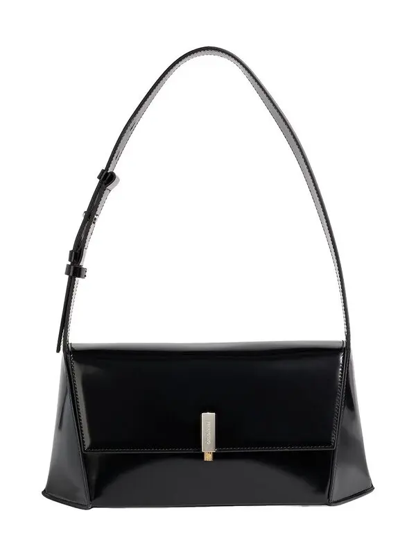 FERRAGAMO Glossed Leather Shoulder Bag - Black