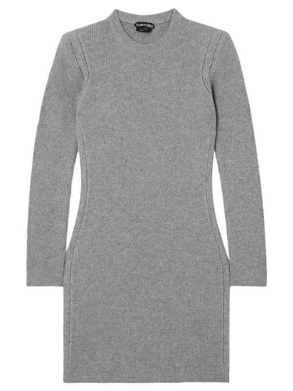 TOM FORD Pointelle-trimmed Ribbed Cashmere Mini Dress - Gray