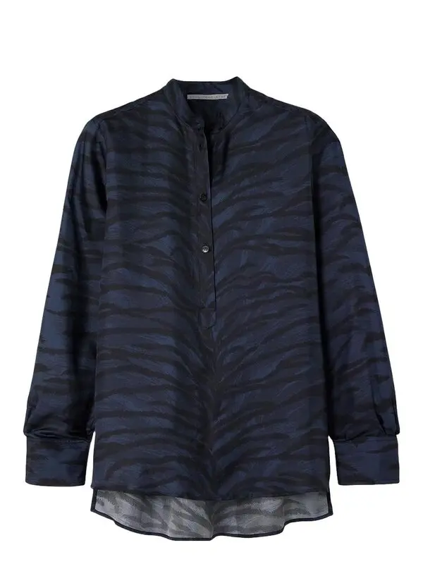 Stella McCartney Zebra-print Silk-chiffon Shirt - Navy