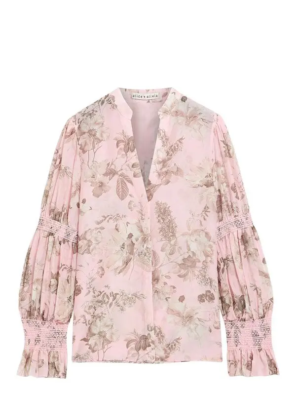 Alice + Olivia Floral-print Cotton And Silk-blend Voile Top - Baby Pink