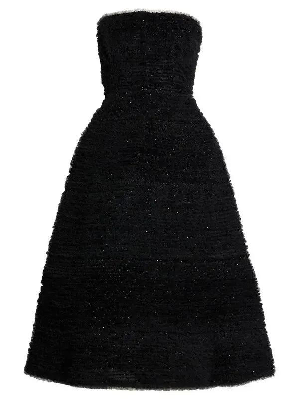 Carolina Herrera Strapless Bead-embellished Tulle Midi Dress - Black