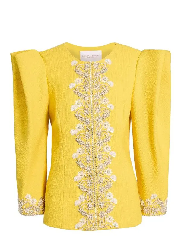 Carolina Herrera Embellished Wool-tweed Jacket - Yellow