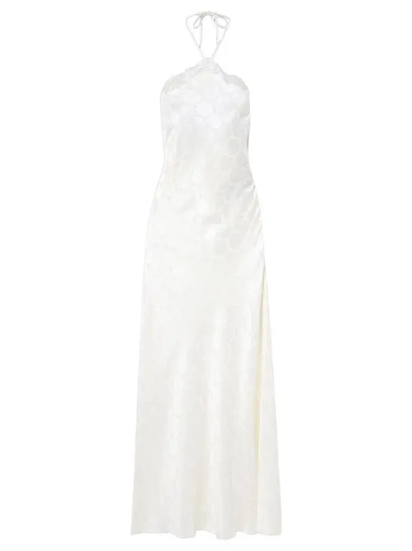 Stella McCartney Lace-trimmed Jacquard Halterneck Maxi Dress - White