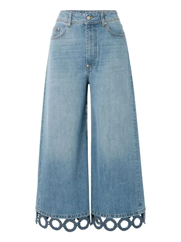 Stella McCartney Embellished High-rise Wide-leg Jeans - Mid Denim