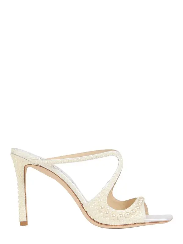 JIMMY CHOO Faux Pearl-embellished Satin Mules - White