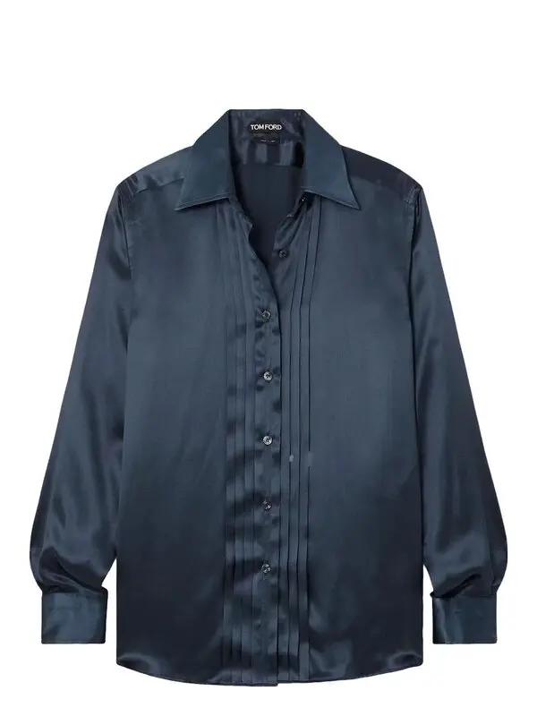 TOM FORD Pleated Silk Shirt - Navy