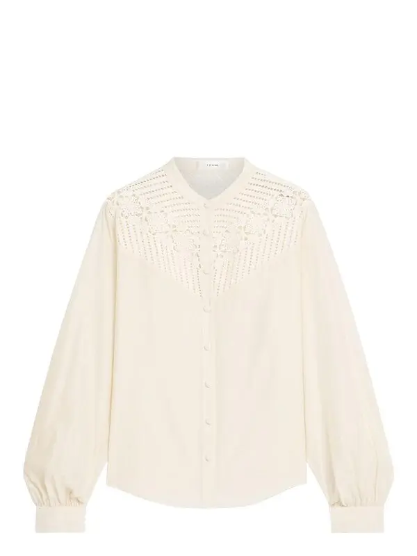 FRAME Crochet-paneled Cotton And Silk-blend Top - Cream