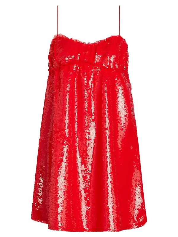 GANNI Ruffle-trimmed Sequined Crepe Mini Dress - Red