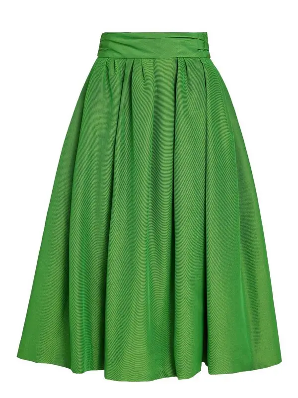 Carolina Herrera Pleated Cotton-blend Faille Midi Skirt - Leaf Green