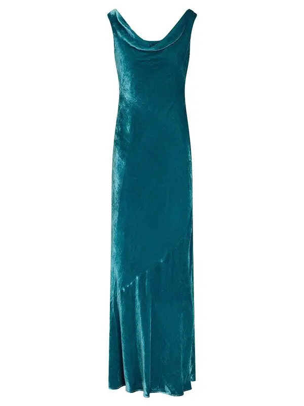 Saloni Asher Draped Velvet Gown - Teal