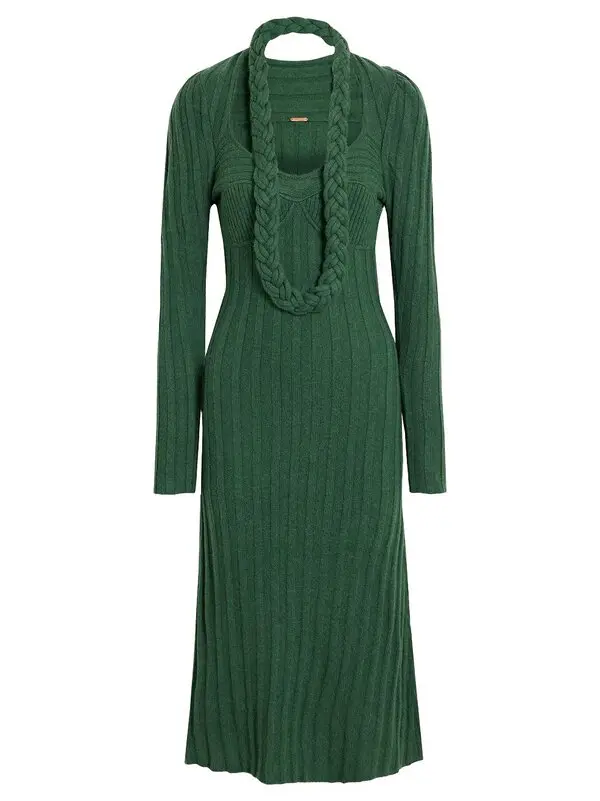 Johanna Ortiz Life Enigmas Ribbed Alpaca Midi Dress - Forest Green