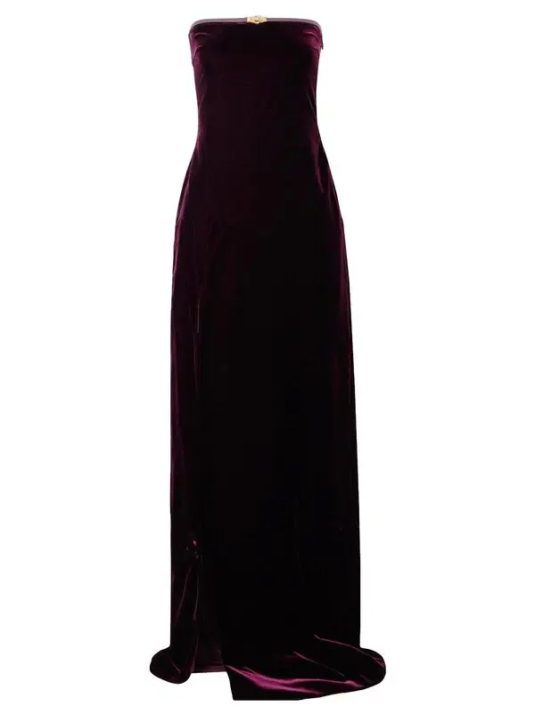 TOM FORD Strapless Embellished Leather-trimmed Velvet Gown - Burgundy