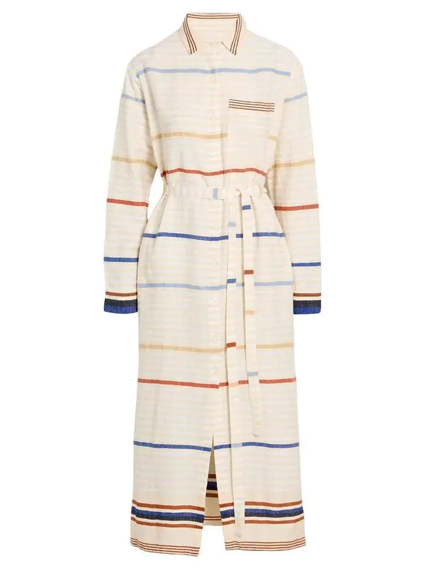LEMLEM Belted Striped Cotton-blend Gauze Midi Shirt Dress - Cream
