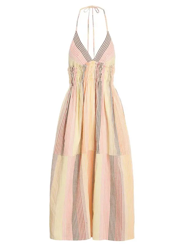 LEMLEM Striped Cotton And Linen-blend Gauze Halterneck Midi Dress - Multicolor