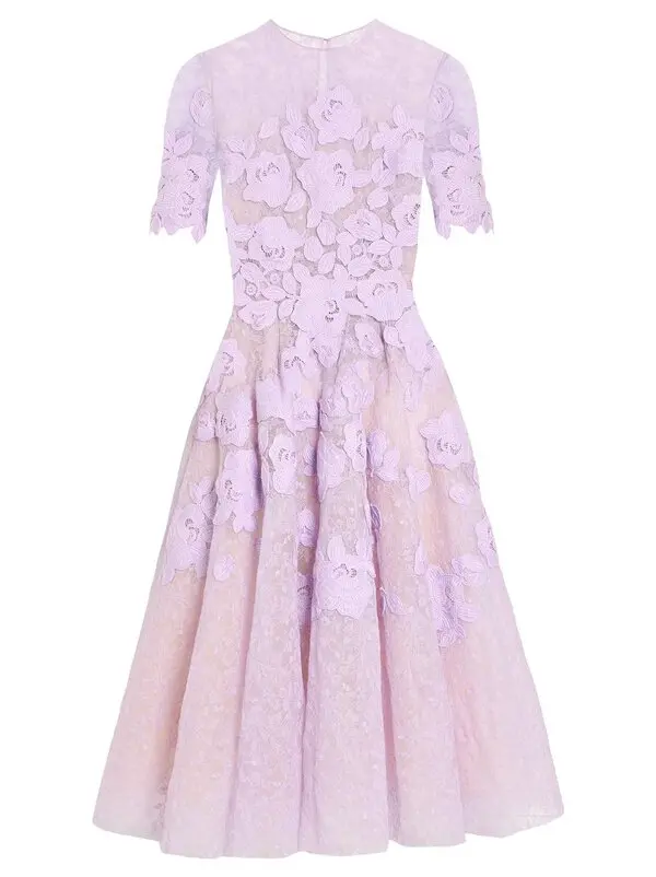 Oscar De La Renta Guipure And Corded Lace Midi Dress - Lilac