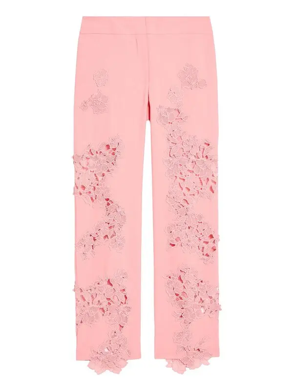 Oscar De La Renta Guipure Lace-paneled Wool And Mohair-blend Pants - Baby Pink