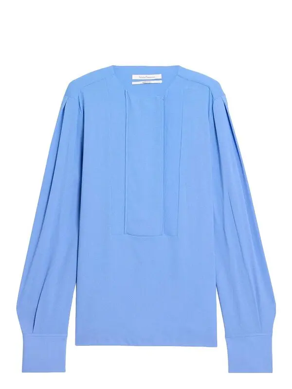 Another Tomorrow Crepe Blouse - Light Blue