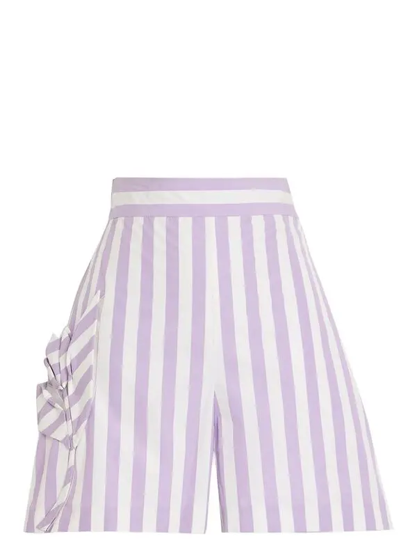 Oscar De La Renta Floral-appliquéd Striped Cotton-poplin Shorts - Lavender