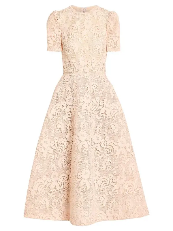 Monique Lhuillier Guipure Lace Midi Dress - Peach