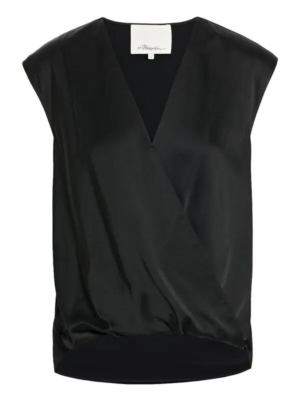 3.1 Phillip Lim Wrap-effect Satin Top - Black