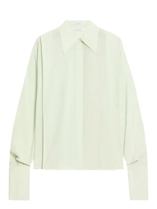 Another Tomorrow Pleated Silk Crepe De Chine Shirt - Mint